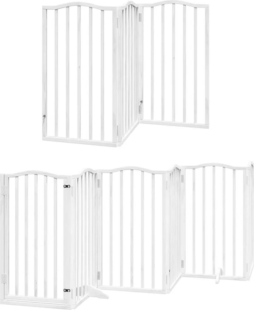 Zábrana pro psy s dvířky skládací 15 panelů bílá 750 cm topol 3155596