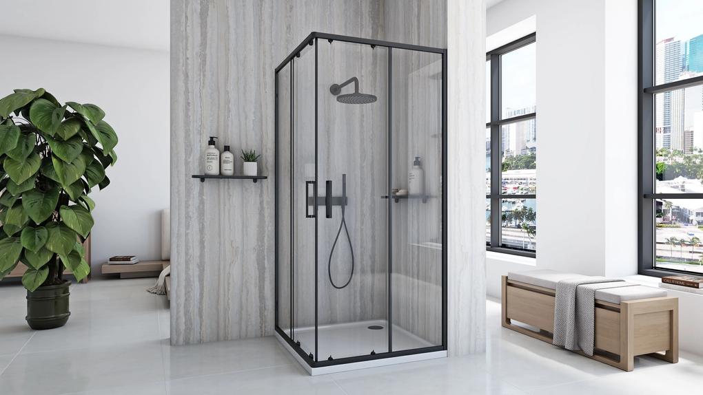 Čtvercový sprchový kout REA City 80x80 černý + sprchová vanička Savoy černá