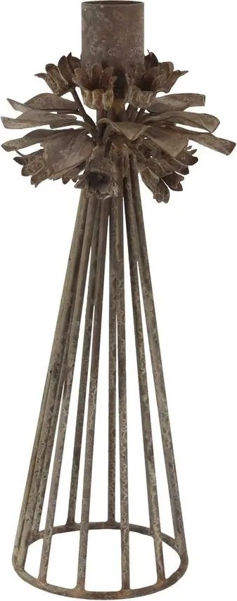 Mocca kovový svícen s květy na úzkou svíčku Charm Antique - 9,5*23 cm