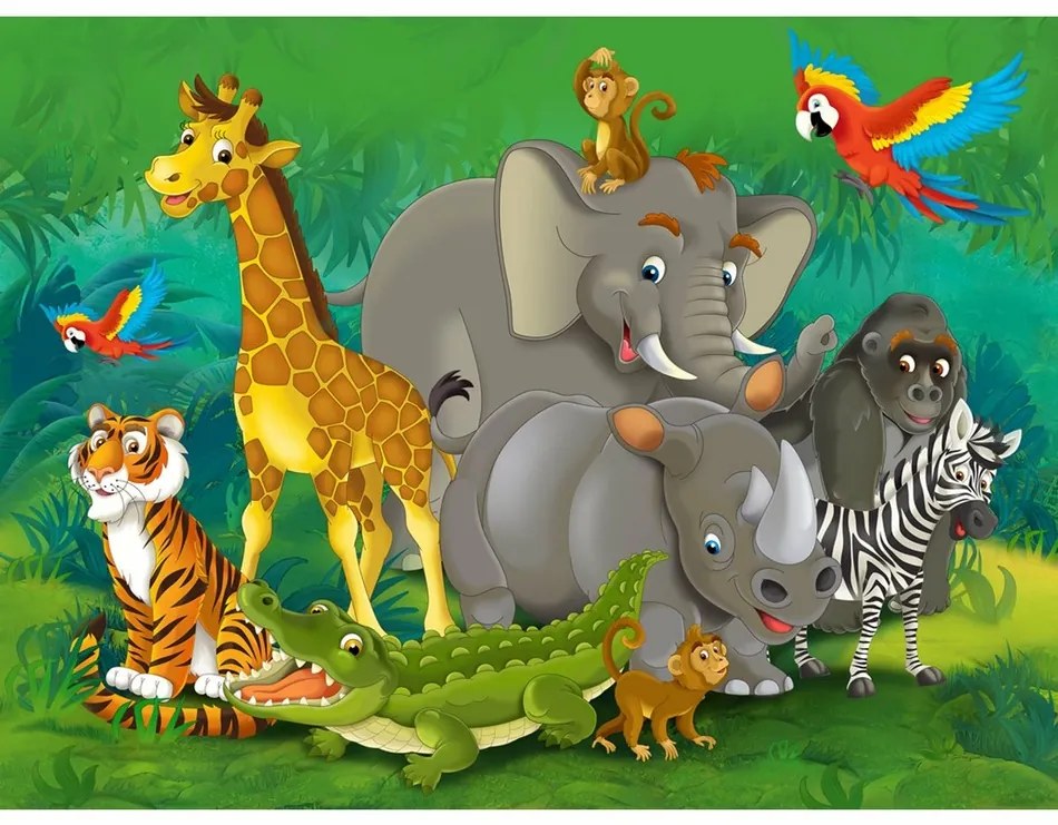AG Art Dětská fototapeta XXL Zvířata v džungli 360 x 270 cm, 4 díly