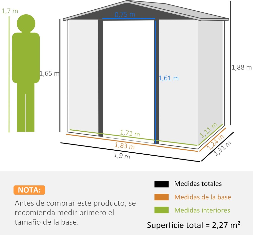 Zahradní kůlna Outsunny 190x131x188 cm - Venku umístěný úložný domek s 2 větracími okny a dveřmi pro terasu, balkon a patio - Dub