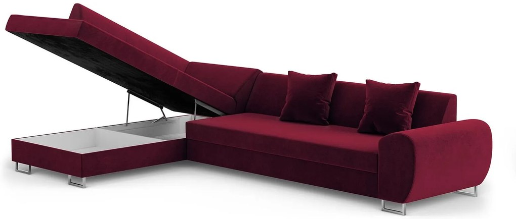 KOOKO HOME Rohová rozkládací sametová pohovka s úložným prostorem Adagio XL levý roh