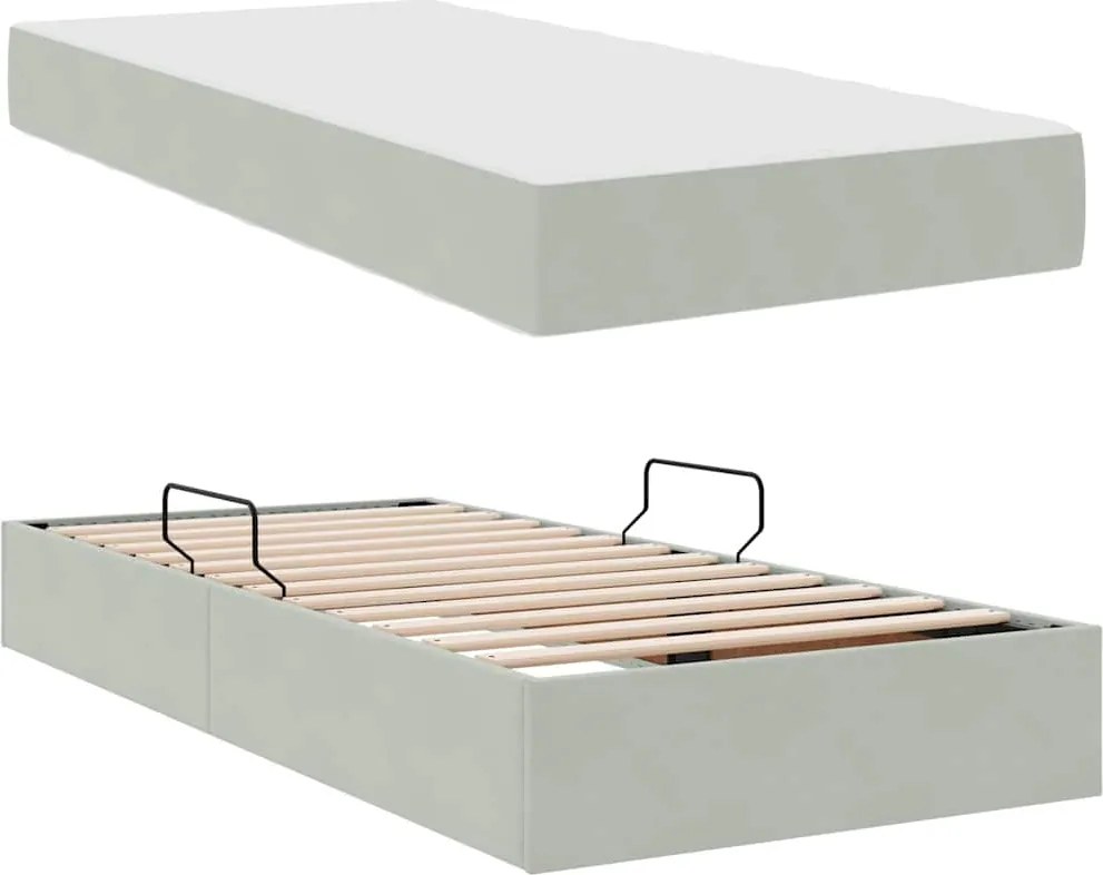 Postel s úložným prostorem a matrací Světle šedá 100 x 200 cm 3399700