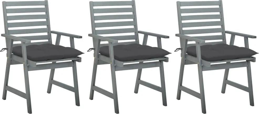 vidaXL Zahradní jídelní židle s poduškami 3 ks masivní akáciové dřevo [3064442] Barva: Vzor šedá kostka