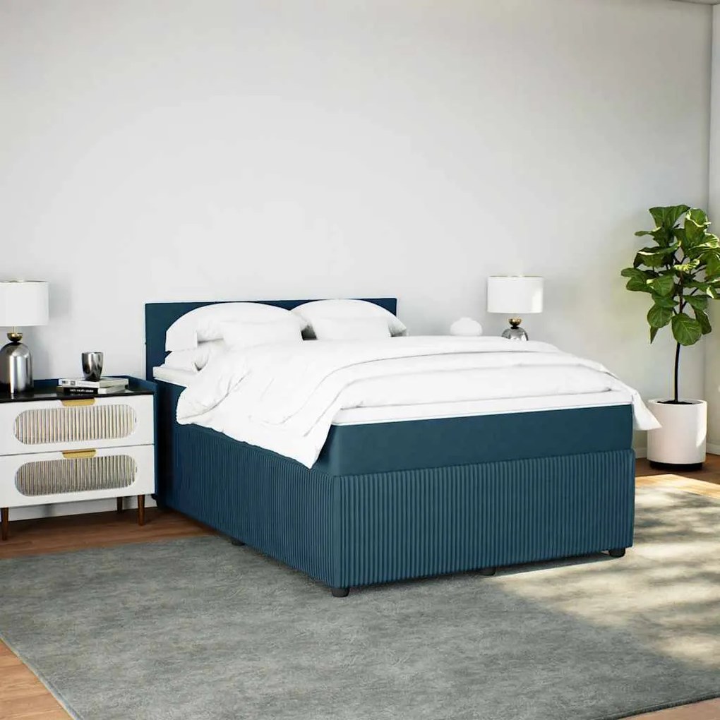 Box spring postel s matrací modrá 140 x 190 cm samet 3290038