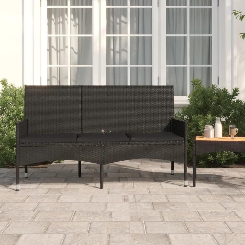 vidaXL 3místná zahradní lavice s poduškami polyratan [319492] Barva: Černá a krémová