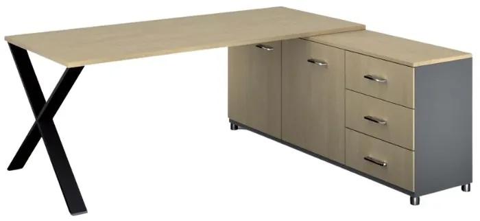 B2B Partner Rohový kancelářský psací stůl PRIMO PROTEST, skříňka vpravo, 1800 x 800 mm, šedá / bříza
