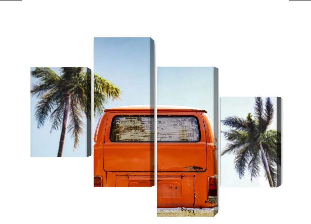 Vícedílný obraz Retro Auto Mezi Palmami Nedostatek Nedostatek Přírodní plátno 80x50