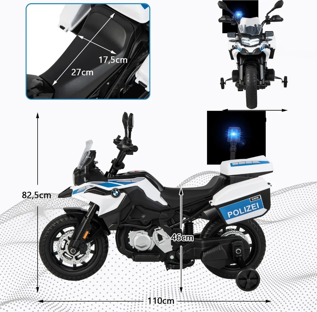 Costway Policejní motocykl pro děti motocykl na baterie se 2 tréninkovými koly