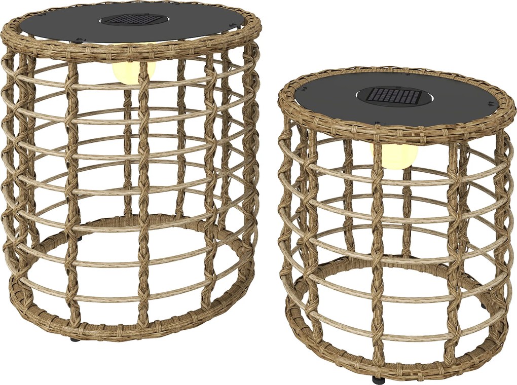 Outsunny Solární stojací lampa sada 2 ratanových solárních lamp se světelným senzorem LED solární světlo v boho stylu IP44
