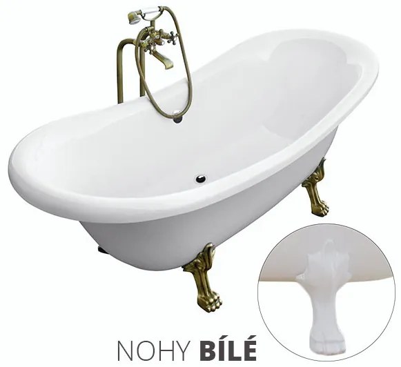 Besco Volně stojící vana ze sanitárního kompozitu Amelia 190x77 s přepadem Typ a barva výpustě: Click-Clack s přepadem, zlatá, Barva podpěrných nožek: Černá mat