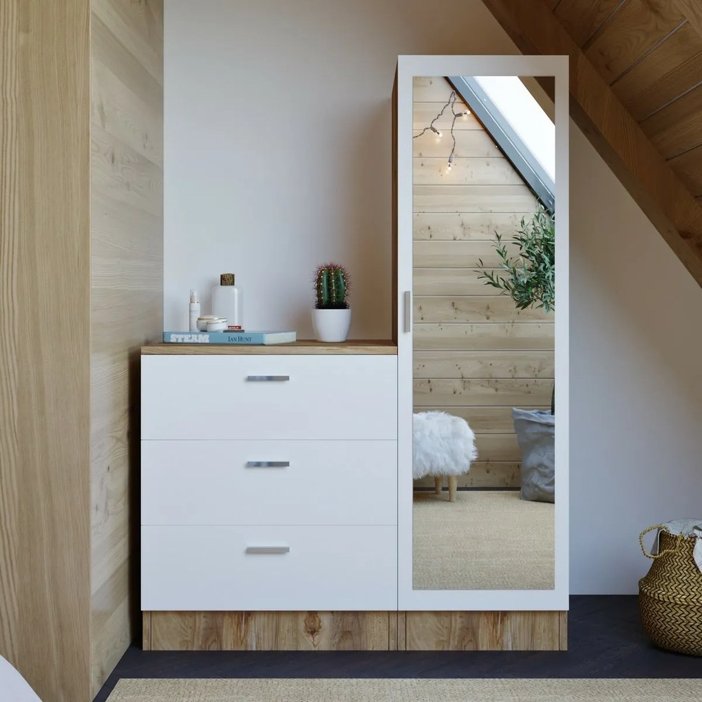 Komoda se zrcadlem Coco White and Atlantic Pine