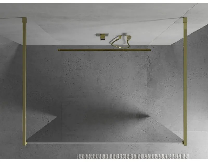 Mexen Kioto, průchozí sprchová zástěna 120 x 200 cm, 8mm sklo vzor zrcadlo, 2x zlatá stabilizační rozpěra, 800-120-002-50-50