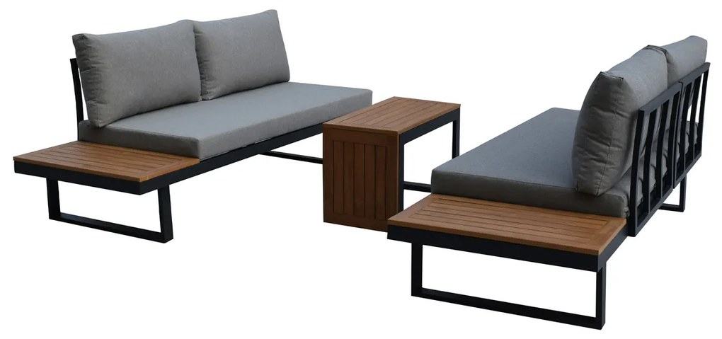 Zahradní set šedý textilen, hliník, šedá barva, polywood světle hnědá barva