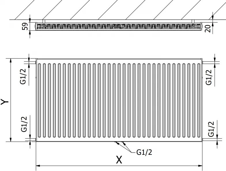 Mexen CC11, panelový radiátor 600 x 800 mm, spodní středové připojení, 747 W, bílá, W6C11-060-080-00