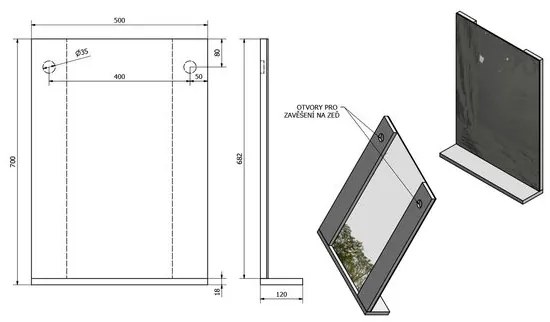 Aqualine Beta Zrcadlo 50x70x12 cm 57396