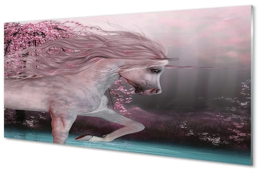 Obraz na skle Unicorn stromy jezero 100x50 cm