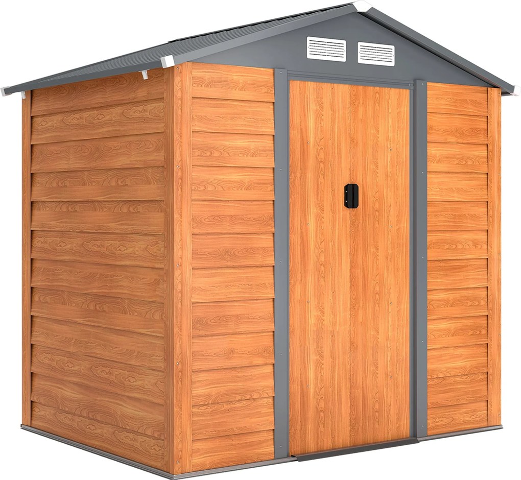 Zahradní kůlna Outsunny 2,68 m² z pozinkované oceli s odtokovými otvory, vzduchovými ventily, pultovou střechou, dvojitými uzamykatelnými posuvnými dv
