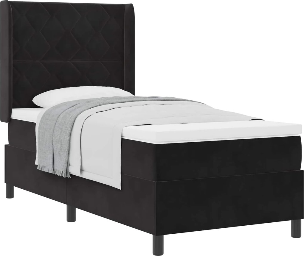 Postel s boxspringem s čelo Černá 90 x 200 cm samet 3342046