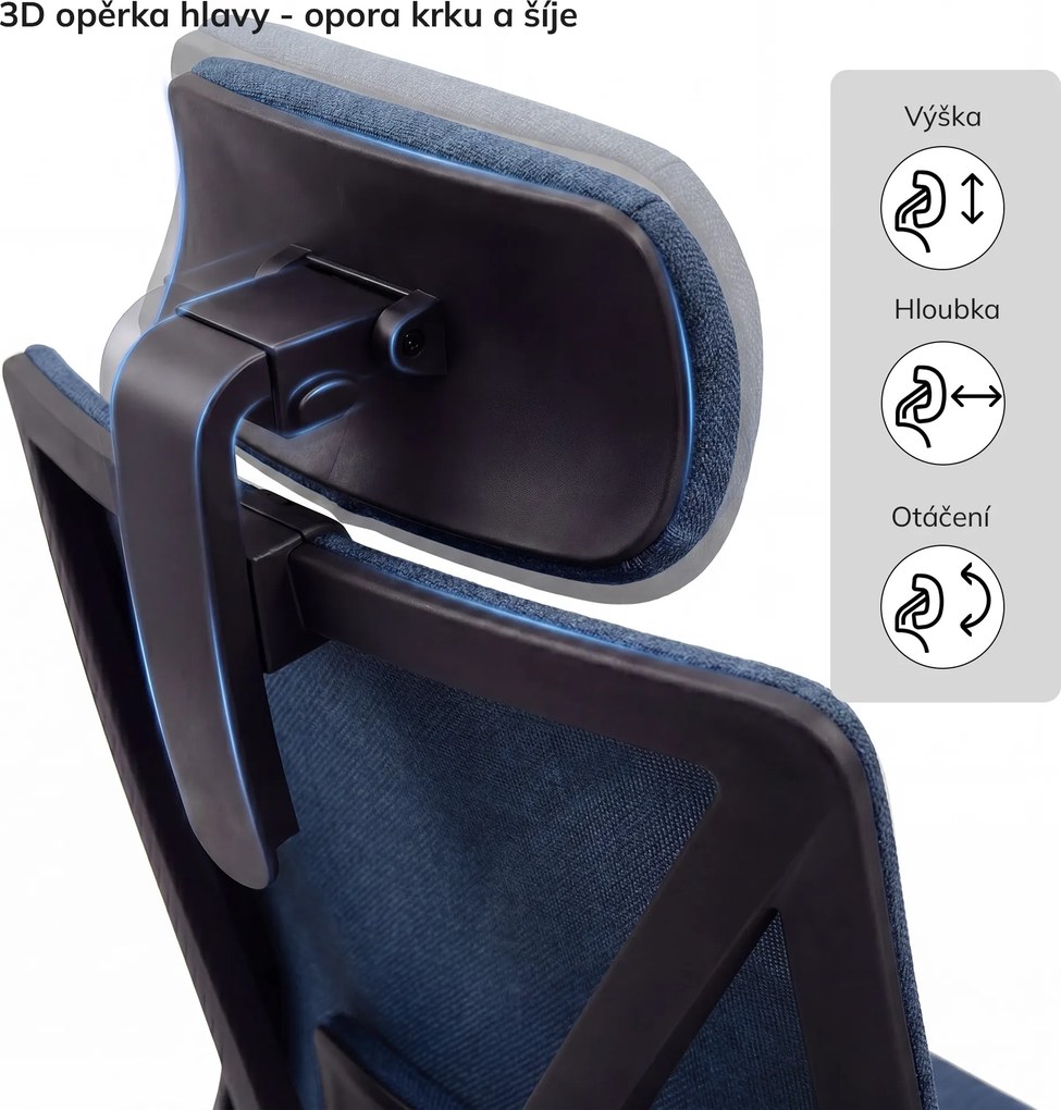 Ergonomická otočná kancelářská židle, tmavě modrá: VECTOR