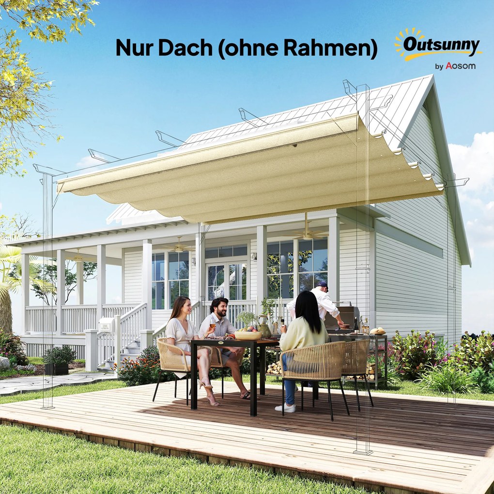 Náhradní střecha pro pergolu 3 x 3 m, zatahovací, s otvory pro odvod dešťové vody, odolná proti povětrnostním vlivům, polyester, 250 x 255 cm krémově…