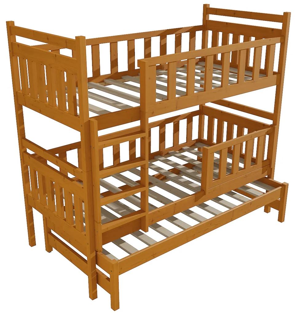 Vomaks Patrová postel s výsuvnou přistýlkou PPV 008 se zábranou Rozměr: 90 x 180 cm, Barva: moření dub, Prostor mezi lůžky: 80 cm