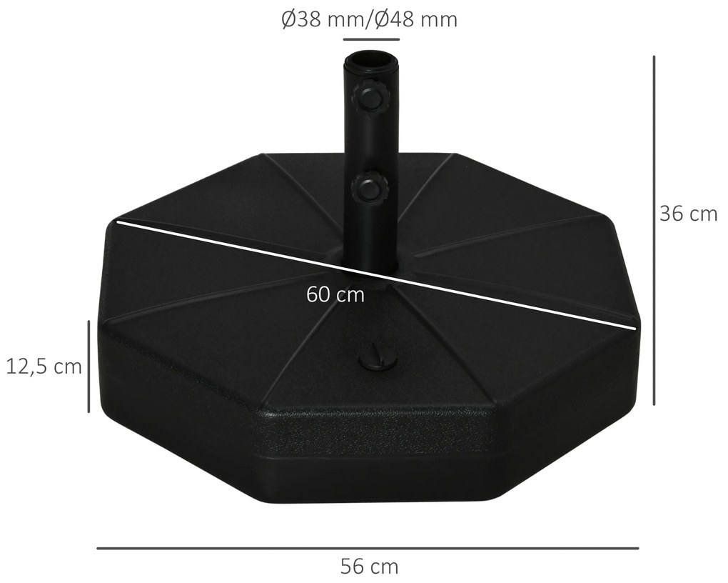 Stojan na slunečník Outsunny pro slunečníky 38 mm/48 mm, lze naplnit vodou nebo pískem, robustní podstavec pro slunečník Ø60 x 36H cm | Aosom.de