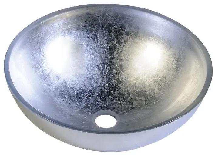 MURANO ARGENTO skleněné umyvadlo kulaté 40x14 cm, stříbrná
