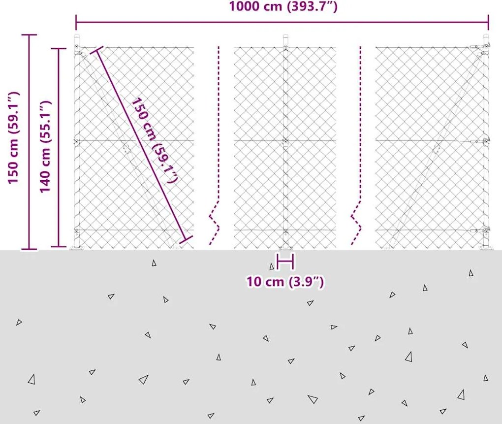 Zábradlí s betonovým základem 10 x 1,4 m Ocel potažená PVC 3351239
