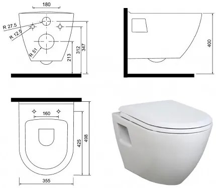 Creavit TP325, závěsné WC s integrovaným bidetem, TP325