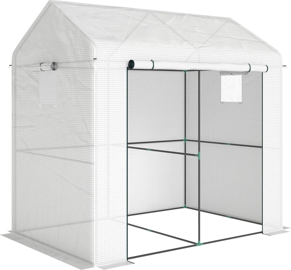 Outsunny PE zahradní skleník na balkon, zesílený kryt 135 g/m², ocelový rám, rolovací zip dveře, pro zeleninu, rostliny a květiny, vnitřní/venkovní, …
