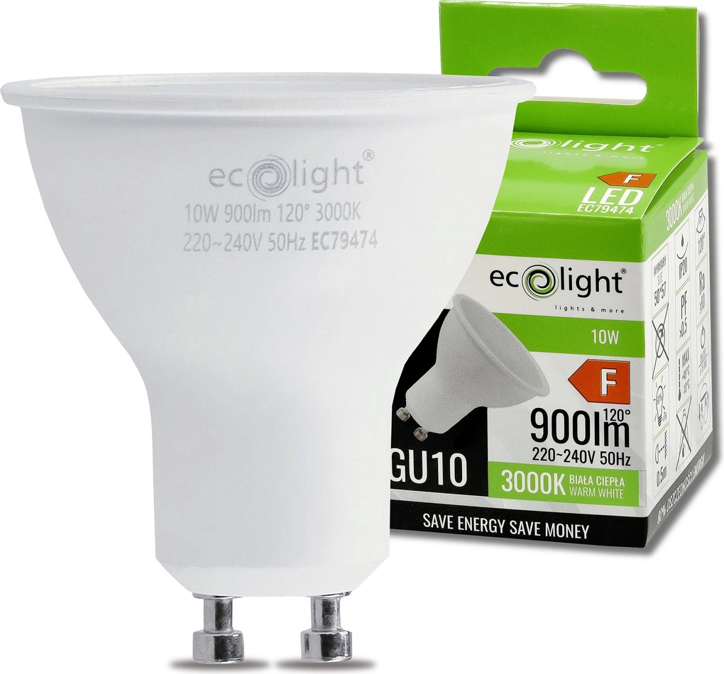 ECOLIGHT 6x LED žárovka GU10 10W teplá bílá
