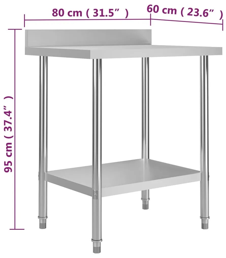vidaXL Marketos Kuchyňský pracovní stůl přístěnný 80 x 60 x 93 cm nerezová ocel