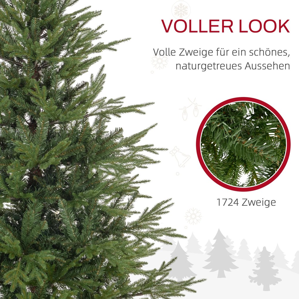 HOMCOM Vánoční strom 150 cm, realistický vzhled, rychlá montáž, včetně stojanu, nehořlavý plast