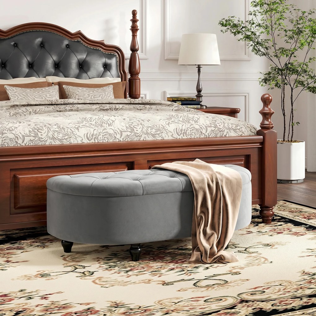 HOMCOM Lavice s úložným prostorem a otevřeným víkem, čalouněná lavice z materiálu Velvet-Touch, kaučukovník, tmavě šedá, 120x46x42cm do ložnice a pře…
