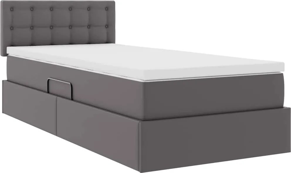 Postel s úložným prostorem a matrací s čelo Šedá 90 x 200 cm 3370379
