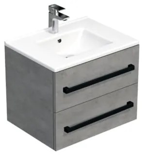 Koupelnová skříňka s černou úchytkou a umyvadlem SAT Cube Way 60x53x46 cm beton mat CUBE46C602BEMOD