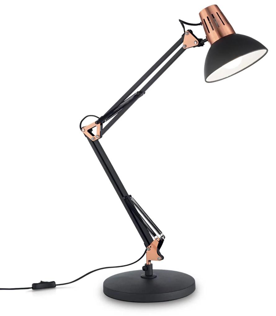 Stolní lampa Wally s kloubovým ramenem, černá/měď