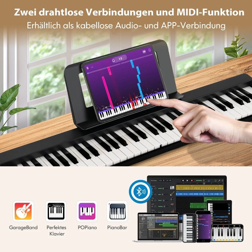 Costway Digitální piano s 61 klávesami a Bluetooth a hudebním stojanem a pedálem