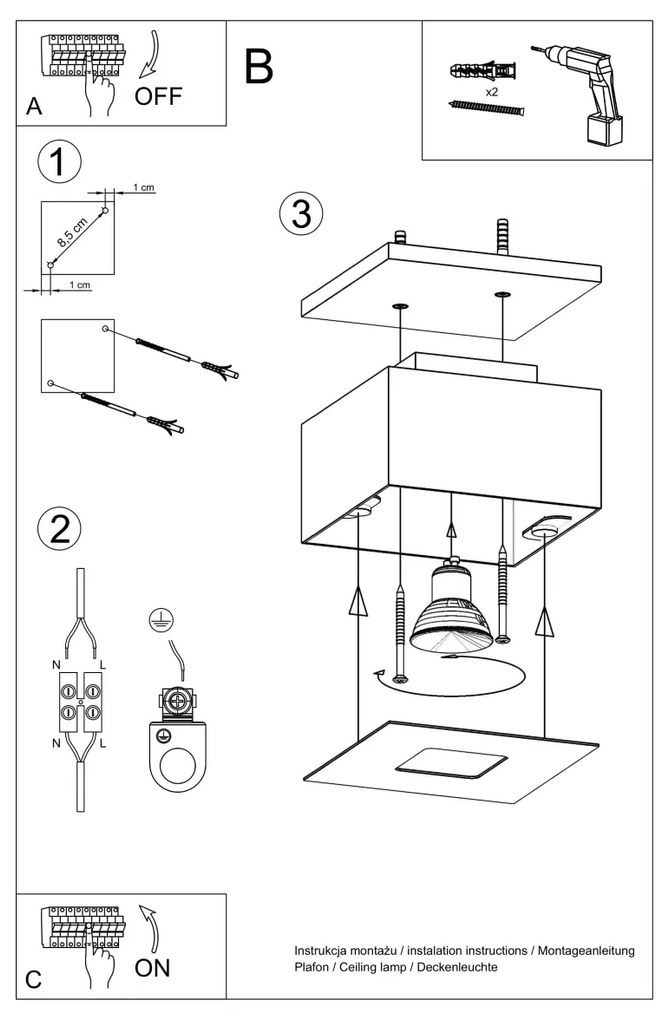 Stropní svítidlo Mono 1, 1x černé/bílé kovové stínítko