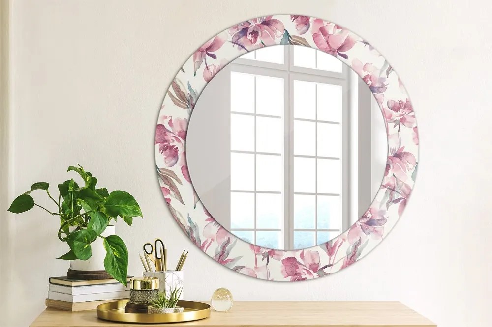 Kulaté dekorativní zrcadlo na zeď Pivoňky květin fi 60 cm