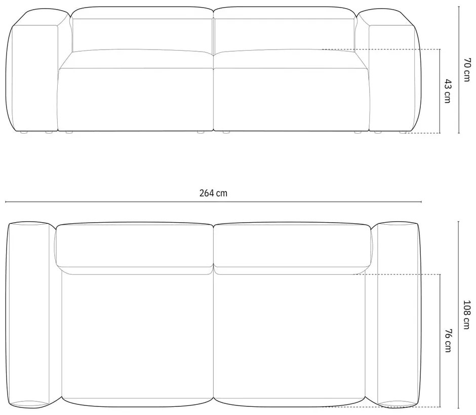 Šedomodrá manšestrová pohovka 264 cm Bergamo – Cosmopolitan Design