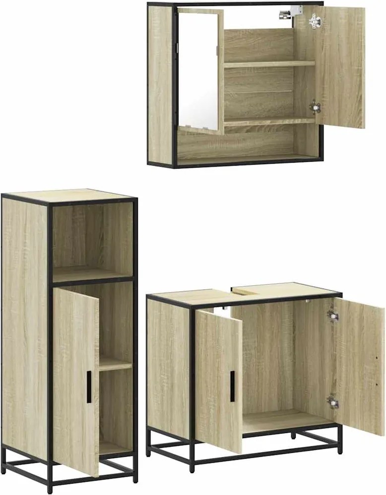 3dílný set koupelnového nábytku dub sonoma kompozitní dřevo 3300976