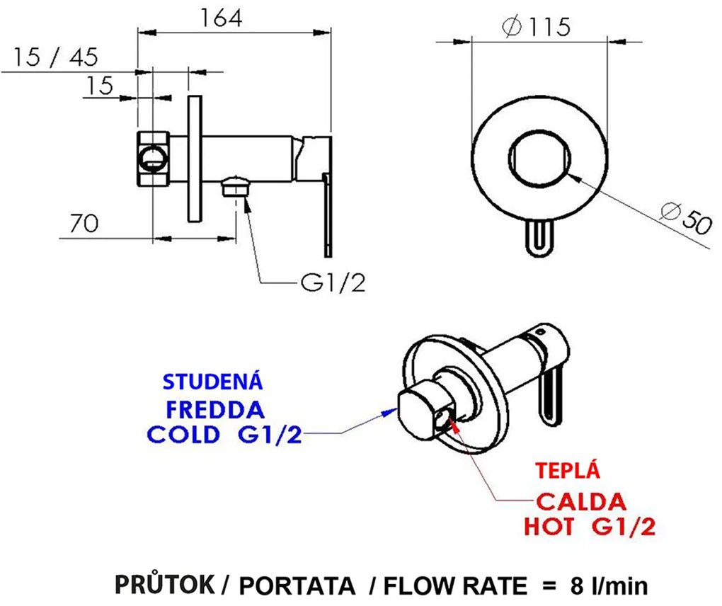 Sapho, Podomítková baterie s bidetovou sprškou, kulatá, černá matná