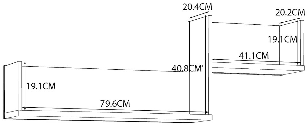 Nástěnná police Shelby - dub bartex/černá