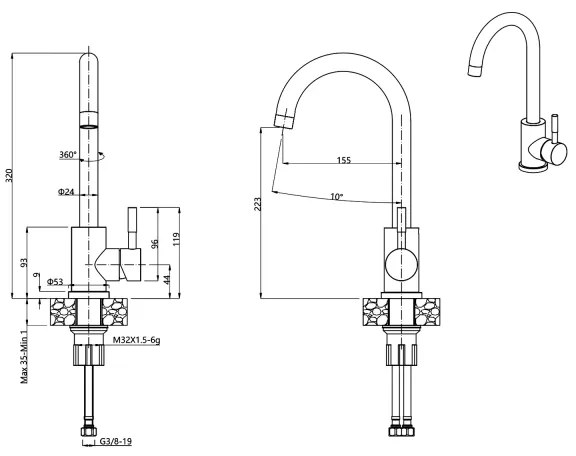Samona - Dřezová baterie 32 cm granit/béžová