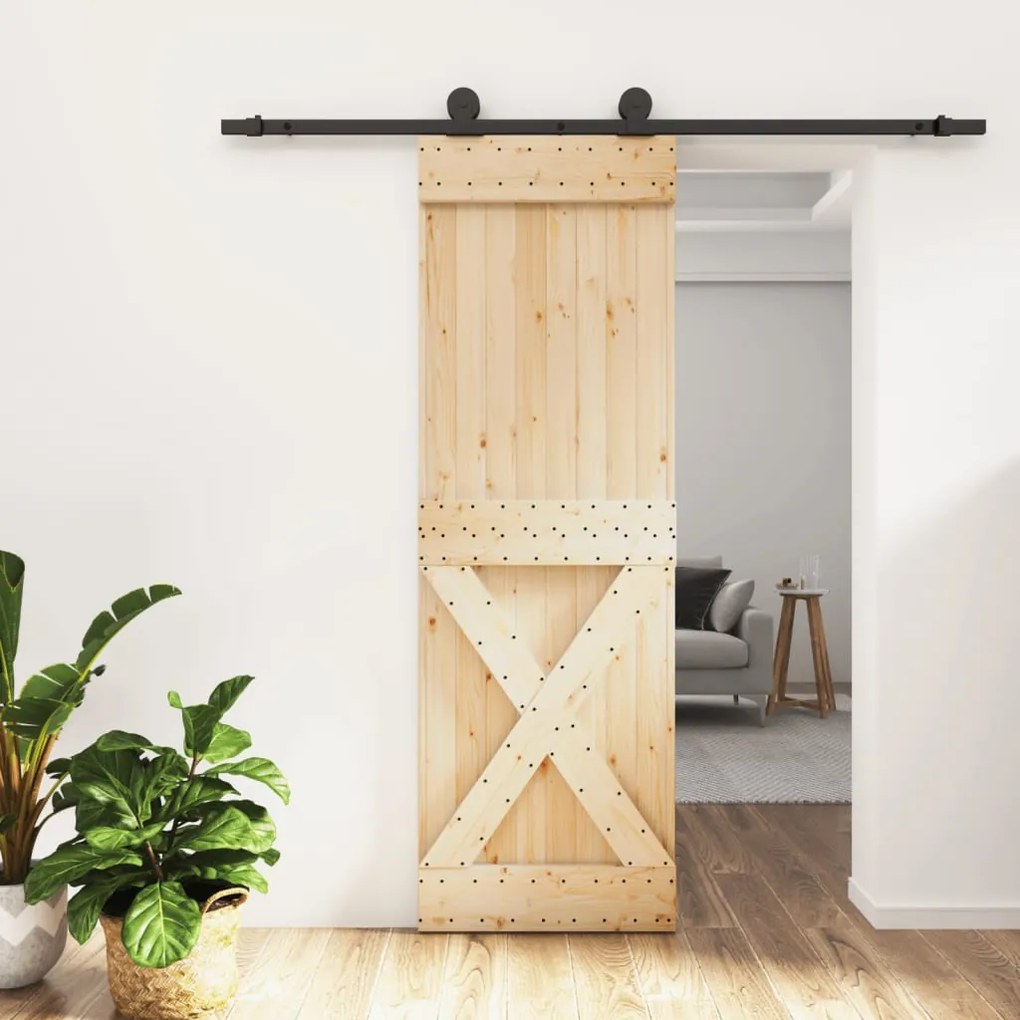 Posuvné Dveře S Kováním 70 X 210 Cm Masivní Borové Dřevo