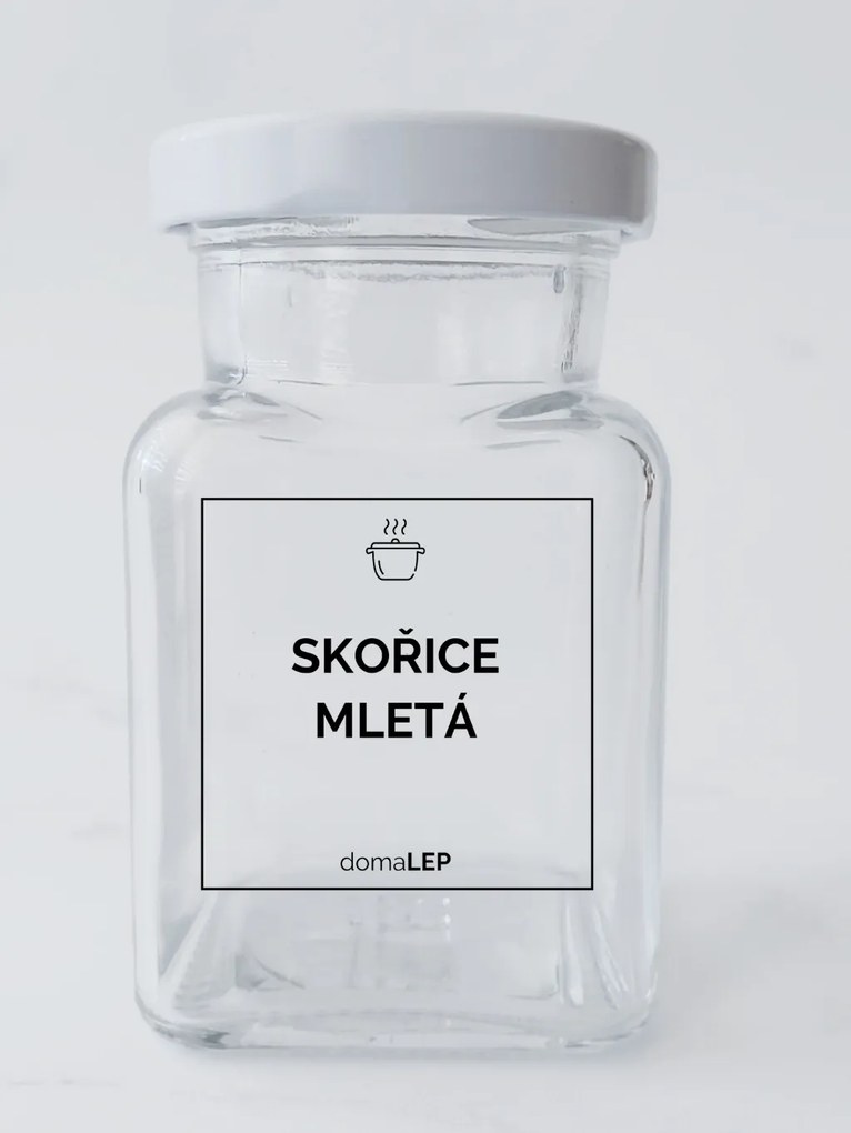 Samolepka na kořenky SKOŘICE MLETÁ průhledná 5 × 5 cm tučné písmo