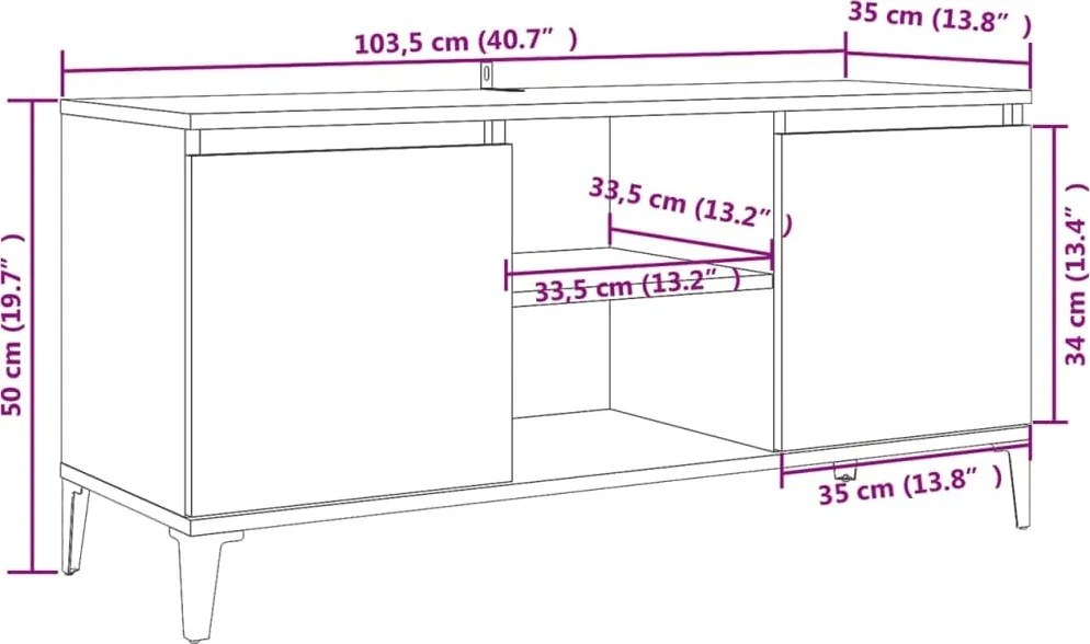 vidaXL TV stolek s kovovými nohami 103,5 x 35 x 50 cm [805971] Barva: Betonová šedá