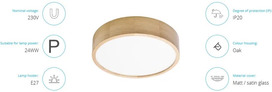 Stropní svítidlo dubové dřevo ORNO AD-PL-6292OE27SM, 3xE27, 3x24W IP20, průměr 375
